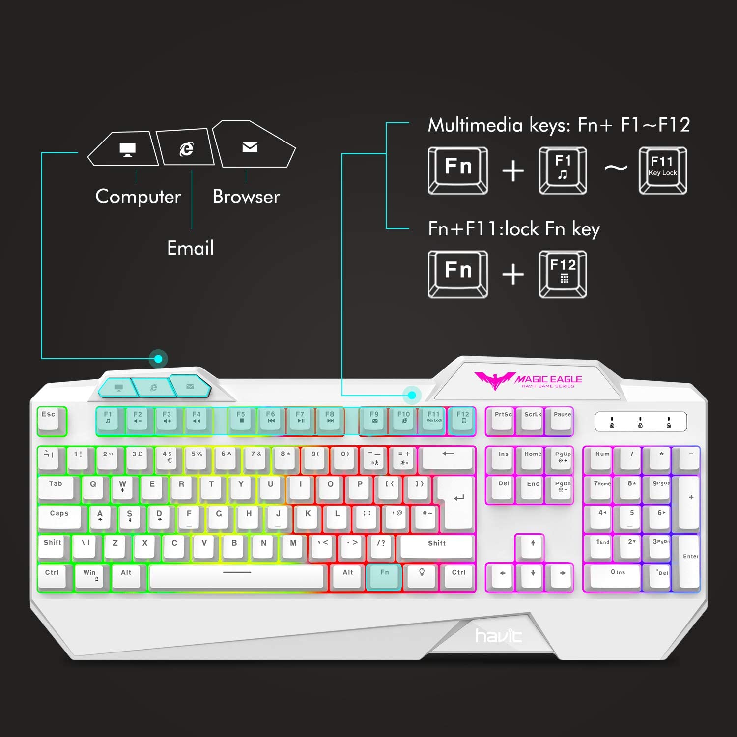 Gaming Keyboard {UK Layout}, HAVIT Rainbow LED Backlit Wired Keyboard ...