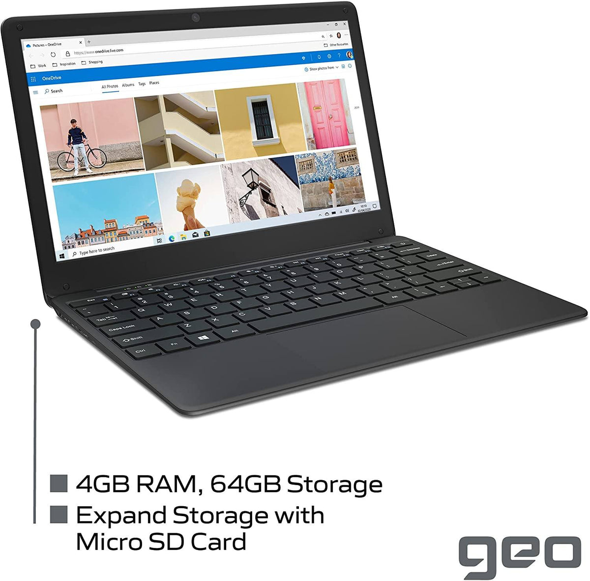 GeoBook 2E 12.5-inch Laptop Windows 10 Intel Celeron 4GB RAM AC Wi-Fi