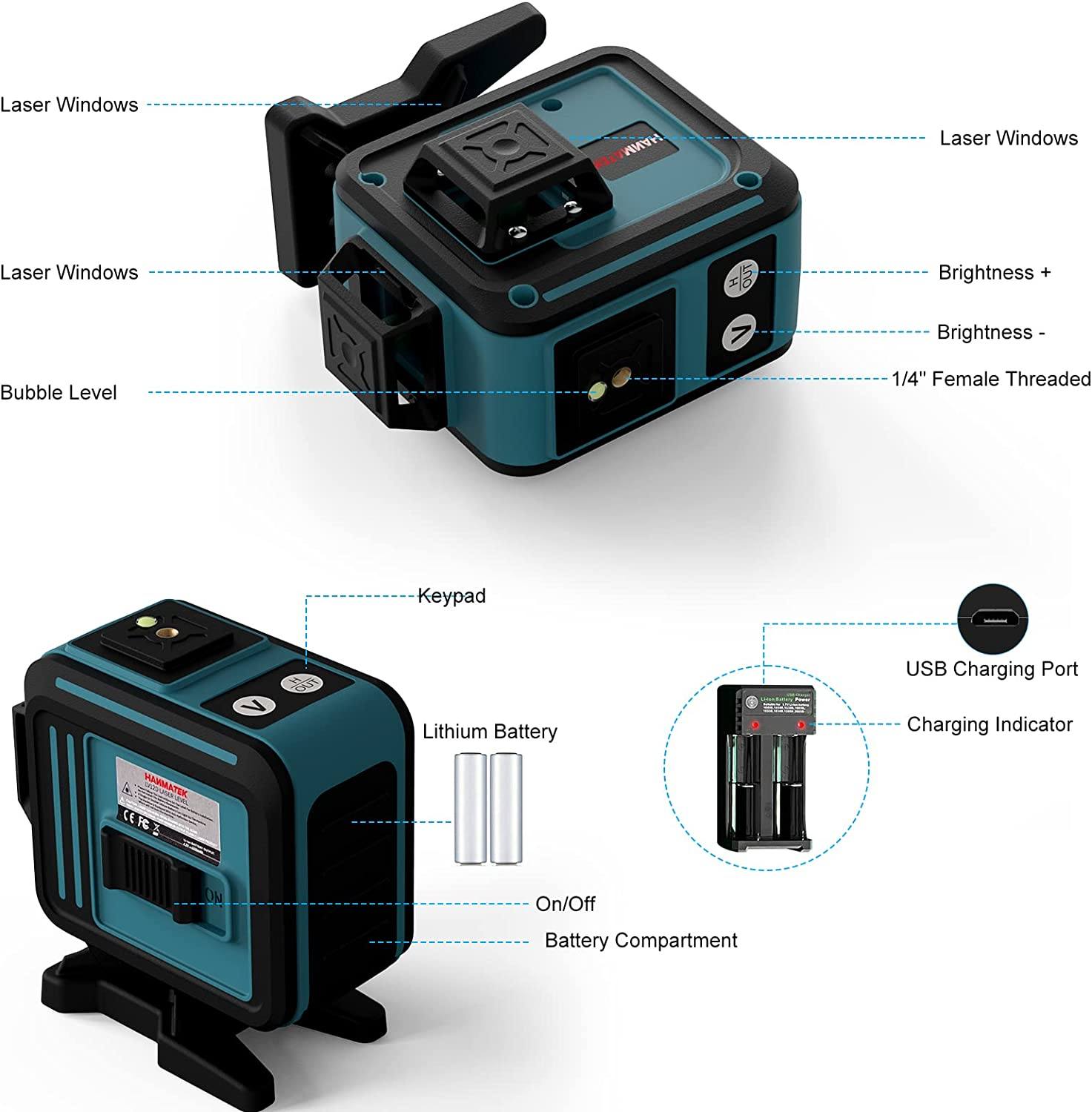 HANMATEK 3D Self-Leveling 360-Degree Green Cross Line Laser Level