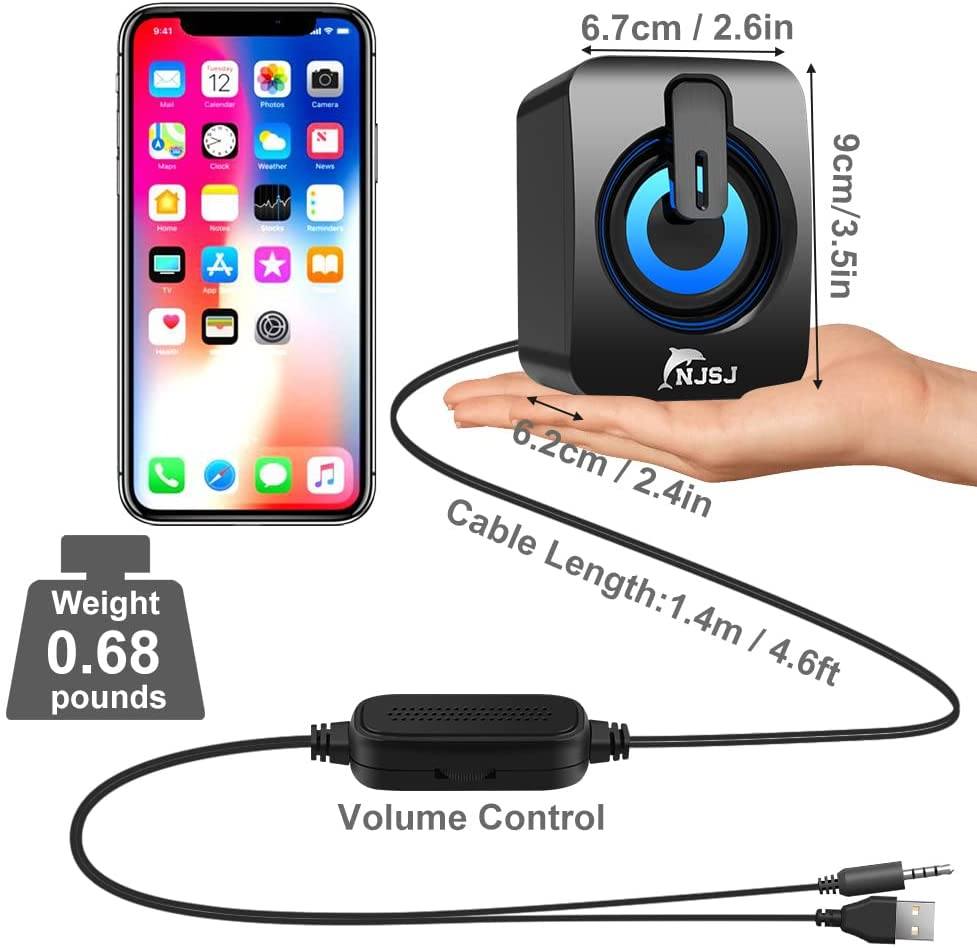 NJSJ PC Speakers, 2.0 Wired Mini Speaker for PC, USB Powered 3.5 mm
