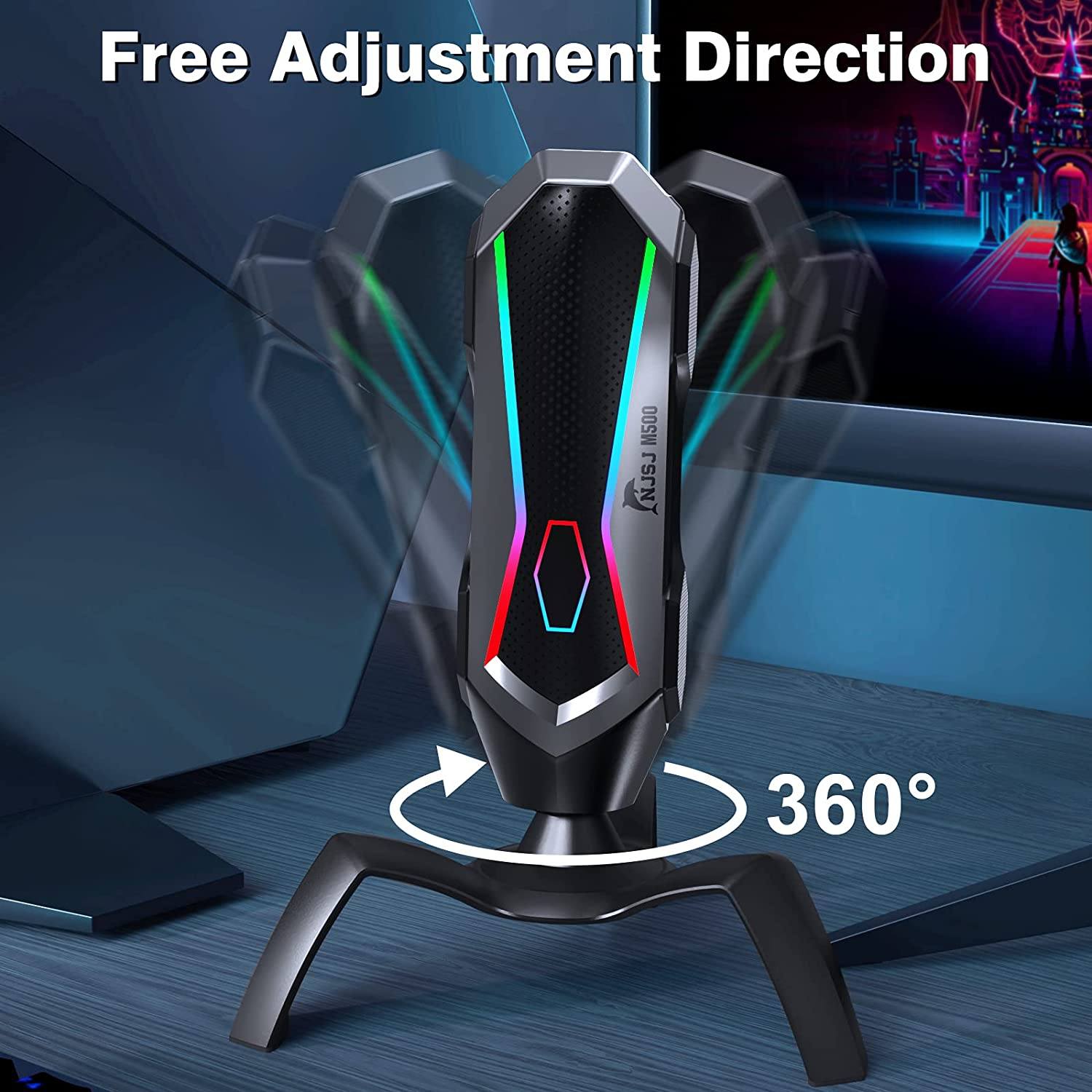 NJSJ USB Gaming Microphone for PC,PS5,Mac with RGB LED Effect Lights