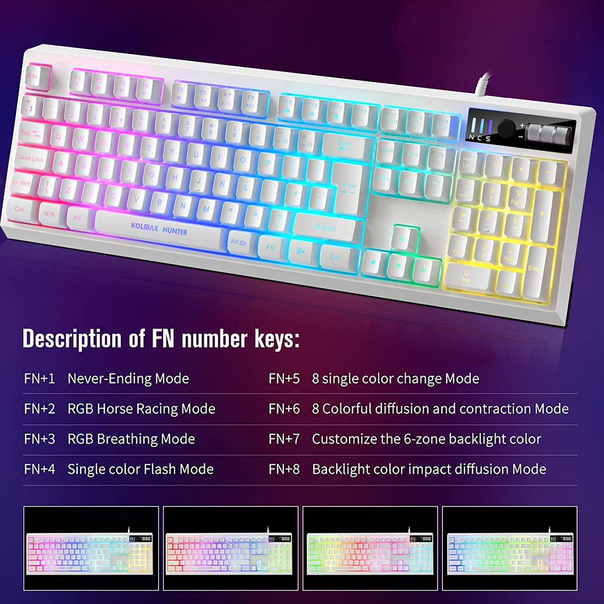 WHITE RGB Gaming Keyboard And Mouse Combo, RGB Mechanical Feel Gaming ...